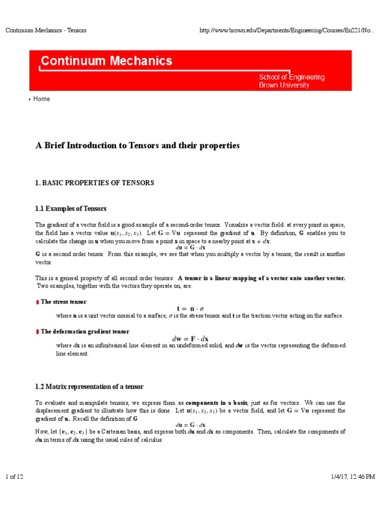 Continuum Mechanics - Tensors | PDF | Eigenvalues And Eigenvectors | Tensor