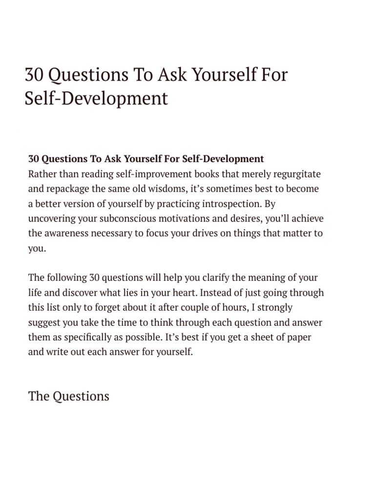 Introspective Questions for Growth | PDF | Self Help | Contentment