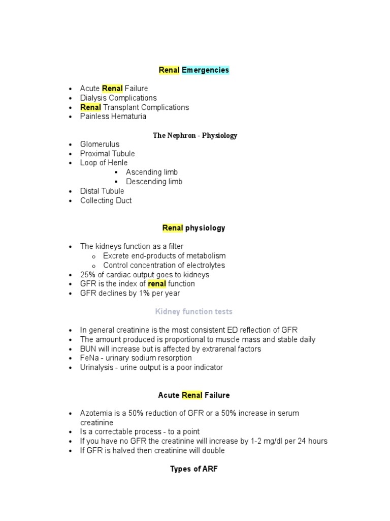 Renal Emergencies | PDF | Renal Function | Kidney