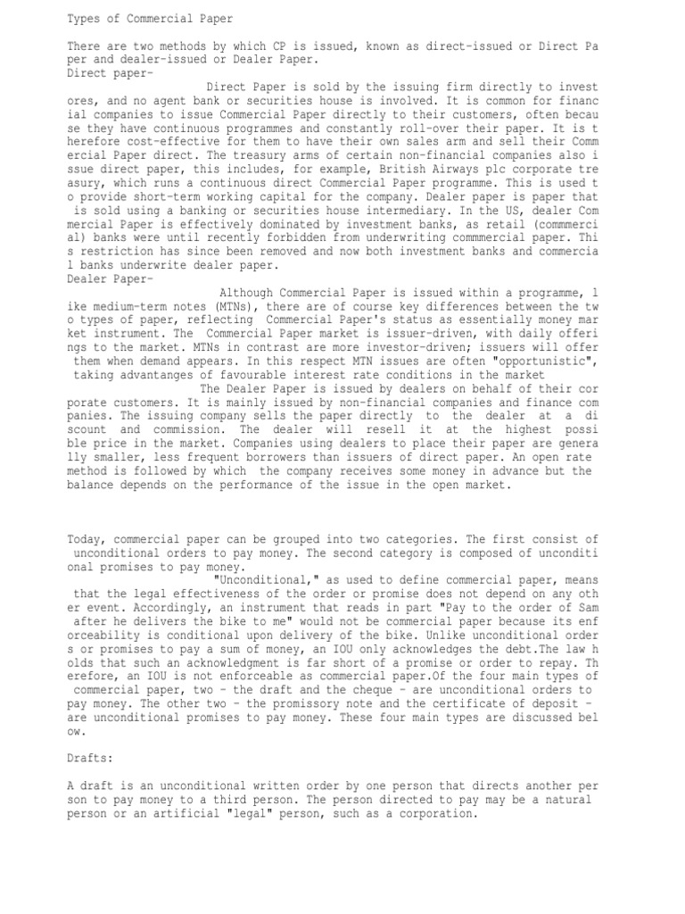 Types of Commercial Paper | PDF | Commercial Paper | Cheque