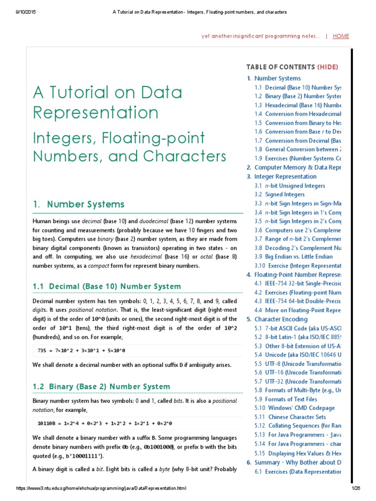 A Tutorial On Data Representation - Integers, Floating-Point Numbers ...