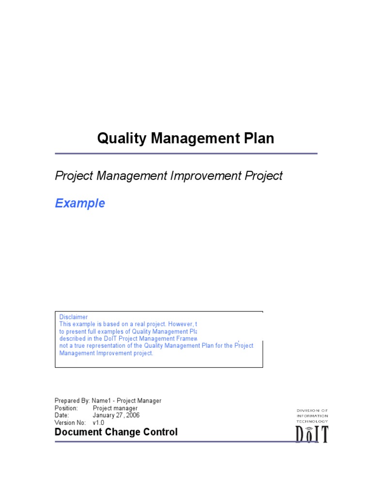 3.3.2 Example - Quality Management Plan, V1.0 .1 | PDF | Project ...