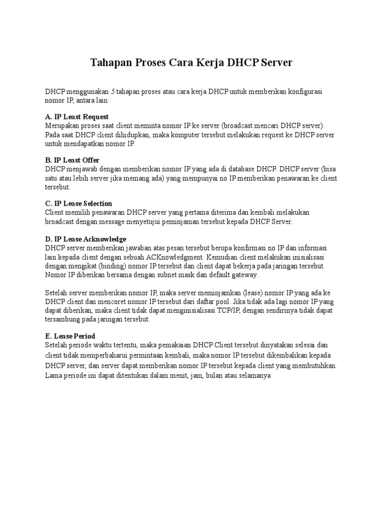 Tahapan Proses Cara Kerja DHCP Server | PDF