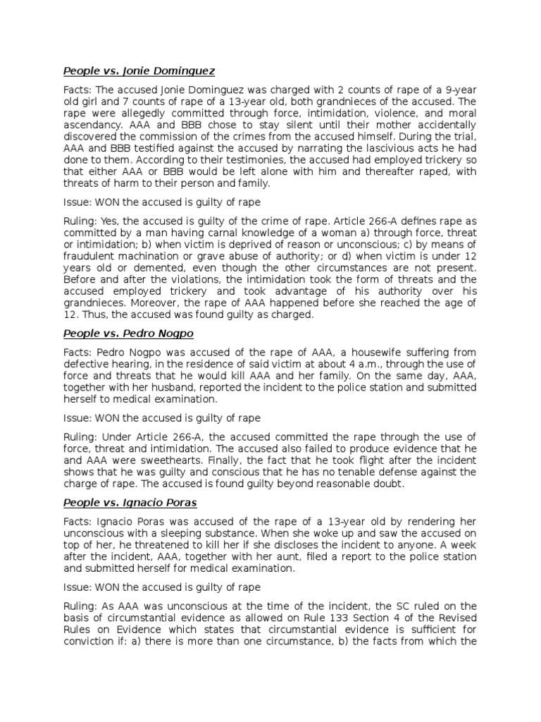 Three Cases on Rape: Guilty Verdicts, Qualified Circumstances, and ...
