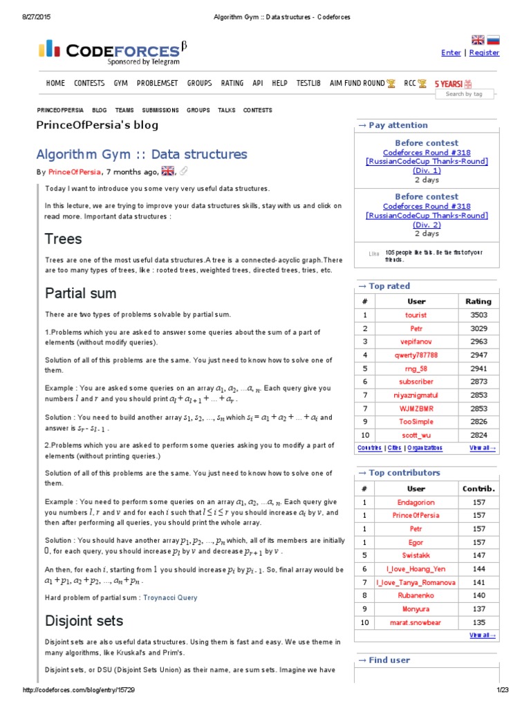 Algorithm Gym Data Structures Codeforces Pdf Theoretical Computer Science Areas Of