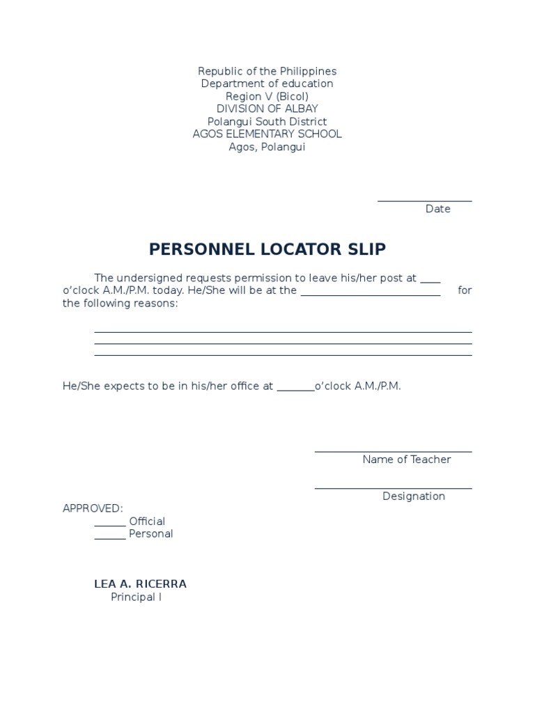 Personnel Locator Slip Template | PDF