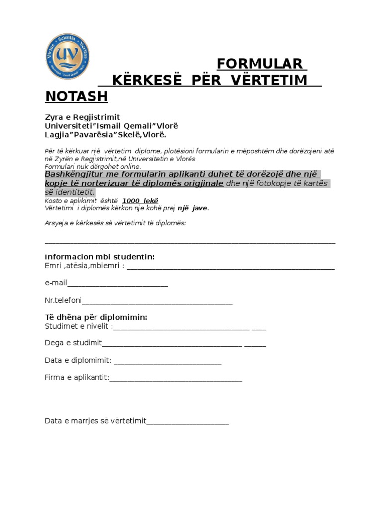 Formular Vertetim Diplome | PDF