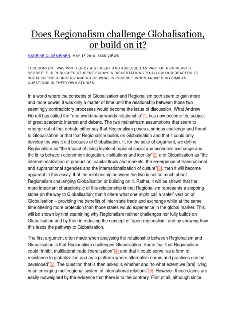 Does Regionalism Challenge Globalisation | PDF | Globalization | Internationalization