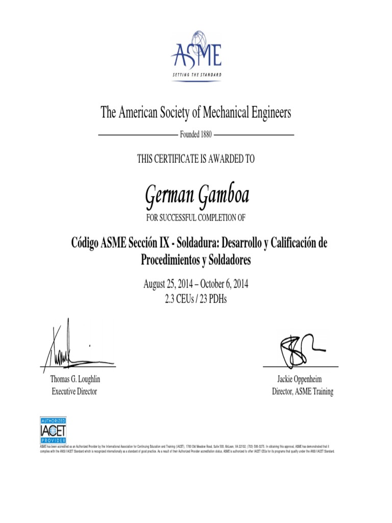 ASME Welding Certification Award | PDF