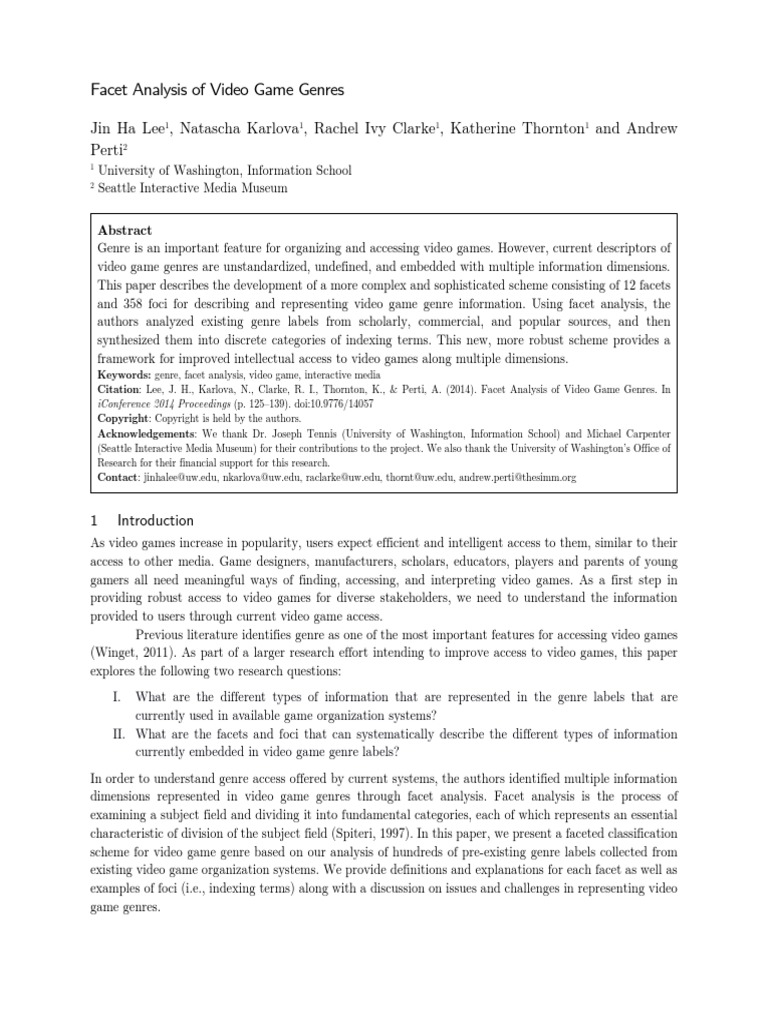 Facet Analysis of Video Game Genres | PDF | Video Games | Metadata