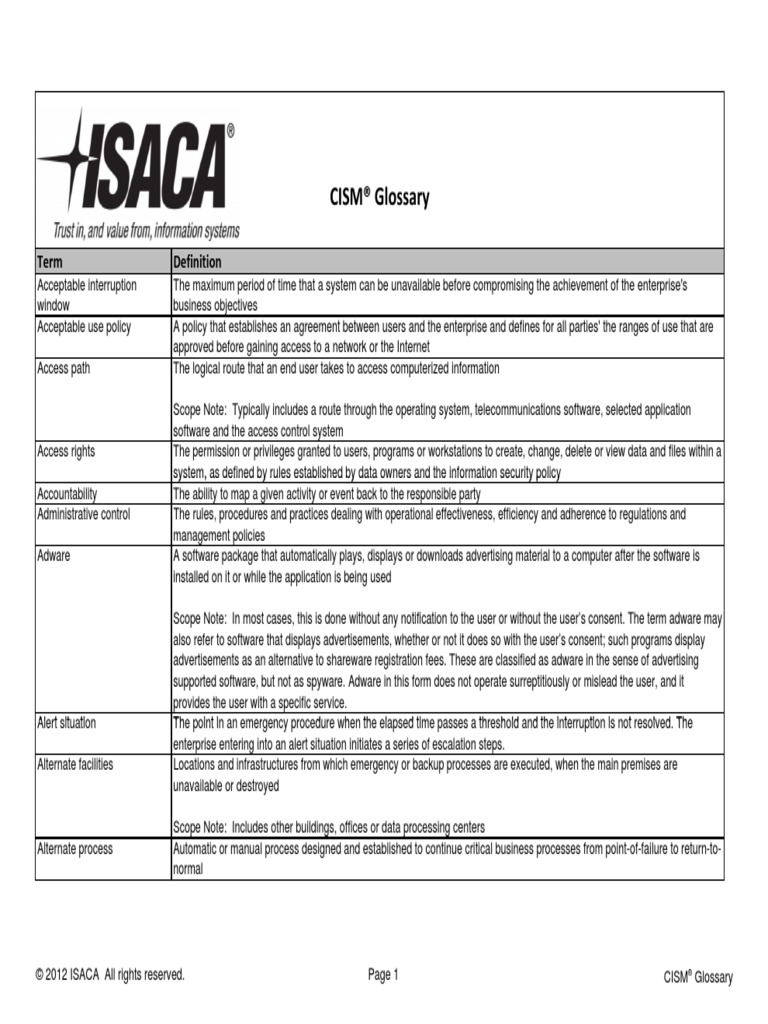 Cism Glossary PDF | PDF | Information Security | World Wide Web
