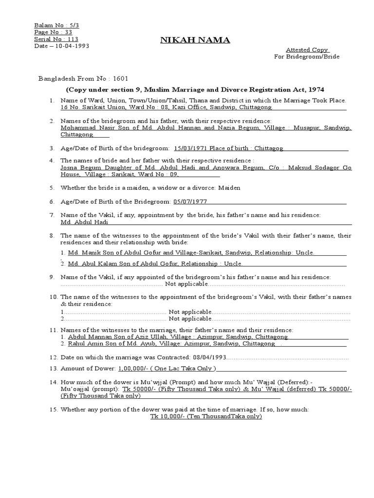 Nikah Nama 02 | PDF | Wife | Husband