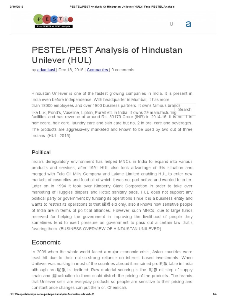 PESTEL Analysis of Hindustan Unilever HUL | PDF | Unilever | Business
