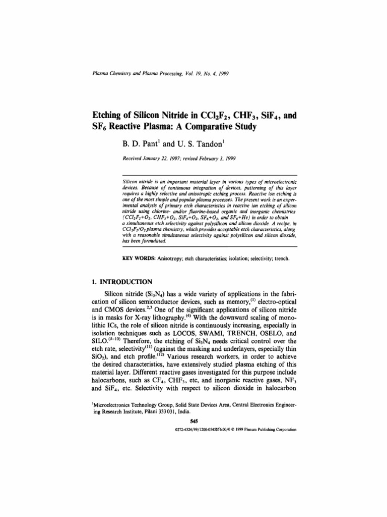 Si3N4 Etching | PDF | Silicon | Silicon Dioxide