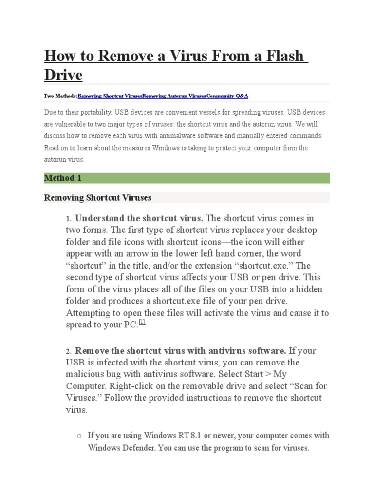 How To Remove A Virus From A Flash Drive | PDF | Computer Virus | Usb ...