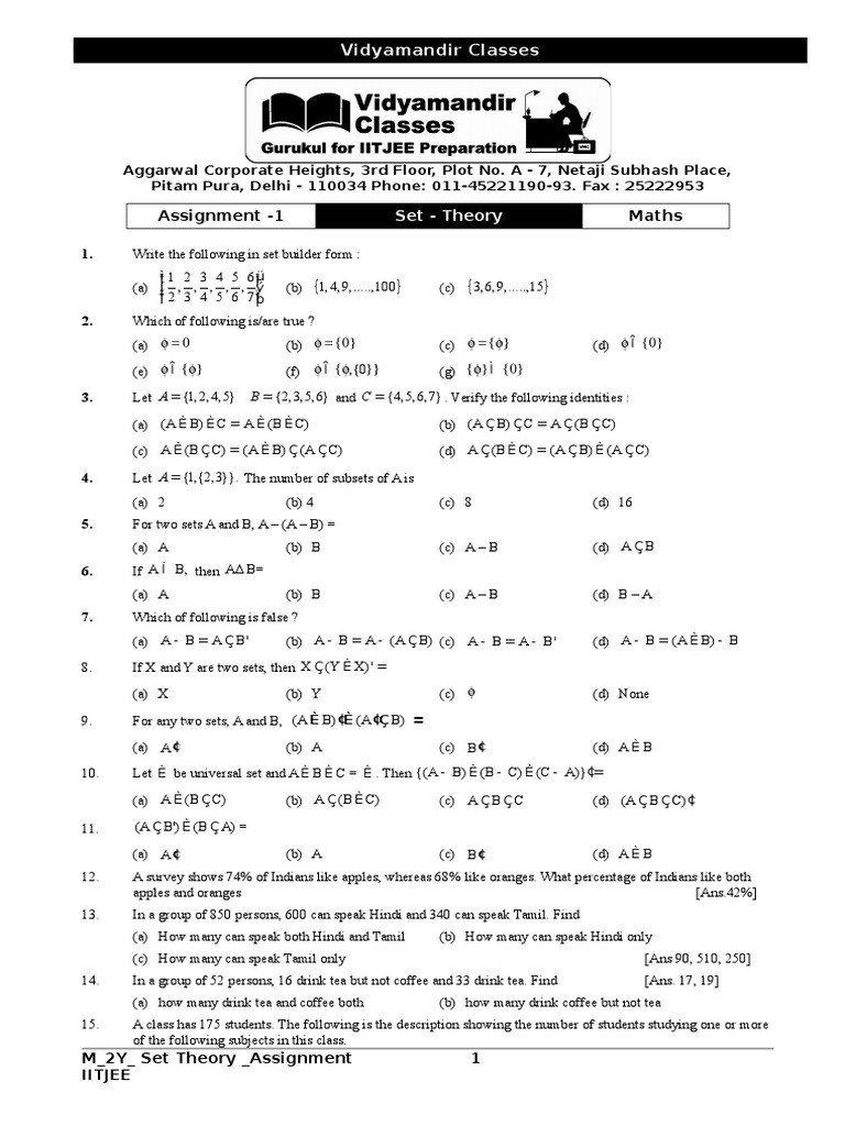 Set Theory Assignment Questions | PDF | Physics | Logic
