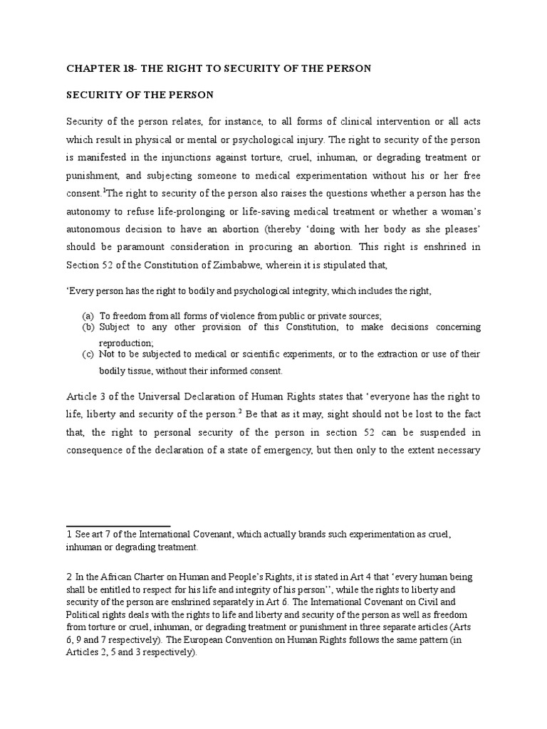 Chapter 18-The Right To Security of The Person Security of The Person | PDF