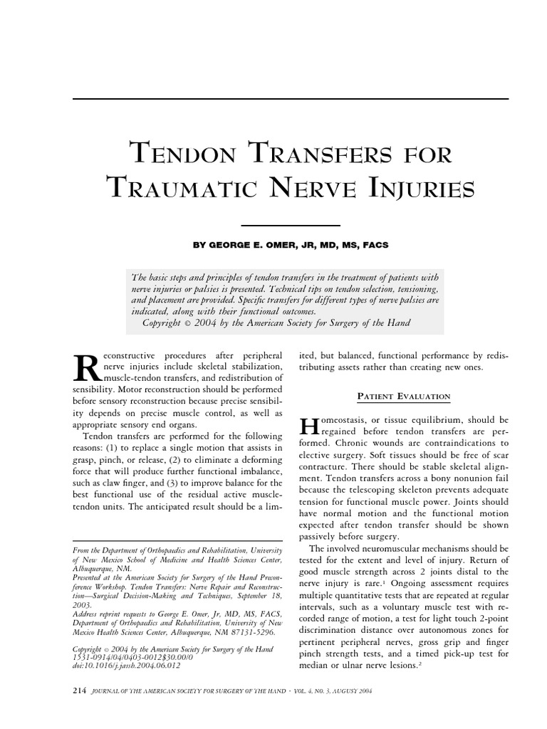 Principles Tendon Transfer - Omer 2004 | PDF | Thumb | Finger