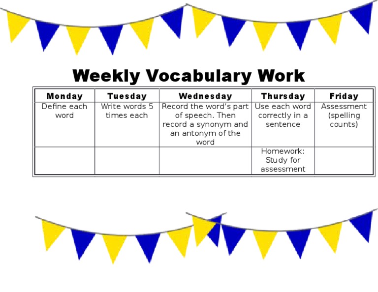Weekly Vocabulary Tasks | PDF