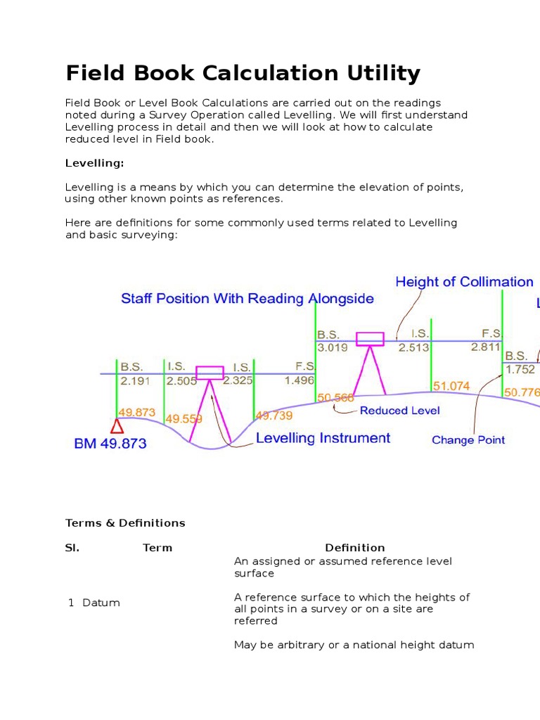 Field Book Calculation Utility | PDF | Surveying | Microsoft Excel