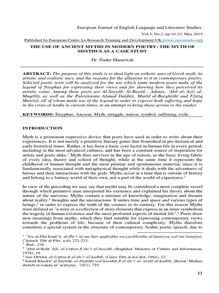 The Use of Ancient Myths in Modern Poetry The Myth of Sisyphus As A ...