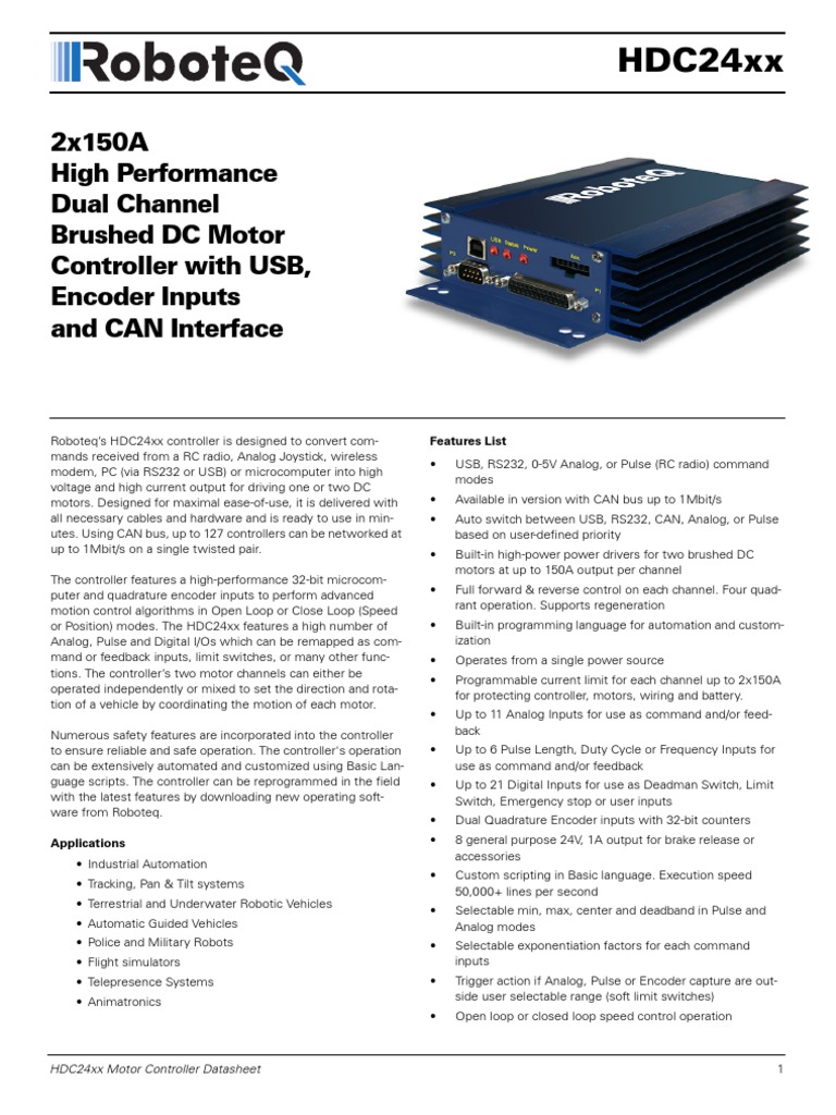 HDC24xx Datasheet Roboteq | PDF | Usb | Amplifier