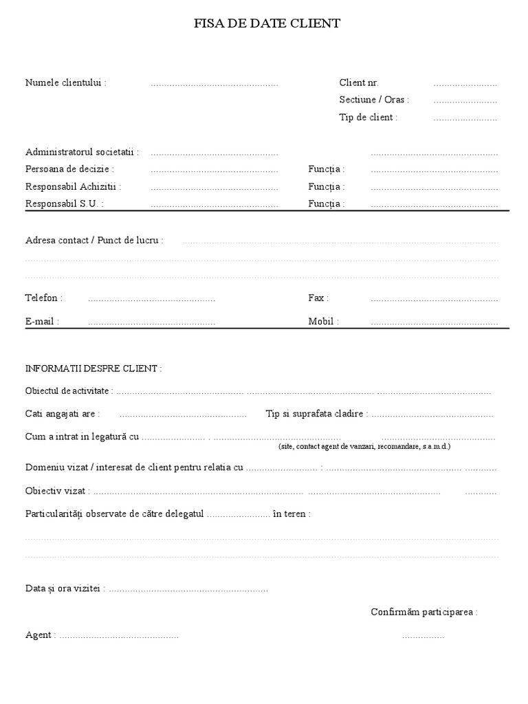 Model Fisa Client | PDF