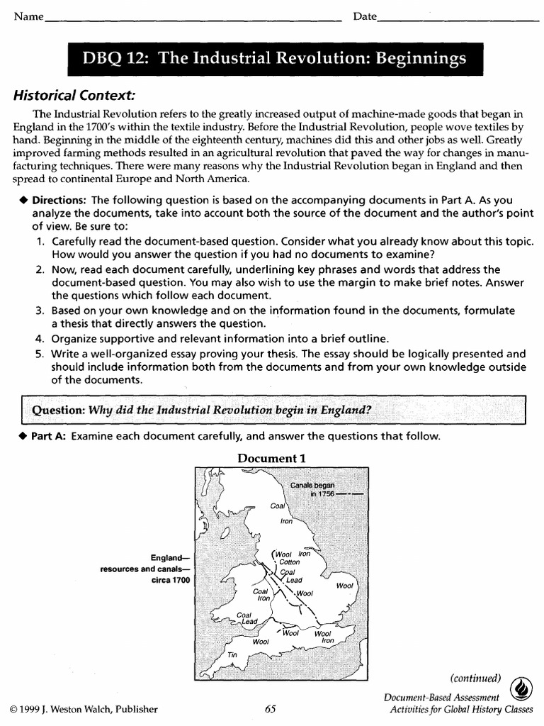 Causes of Industrial Revolution DBQ | PDF