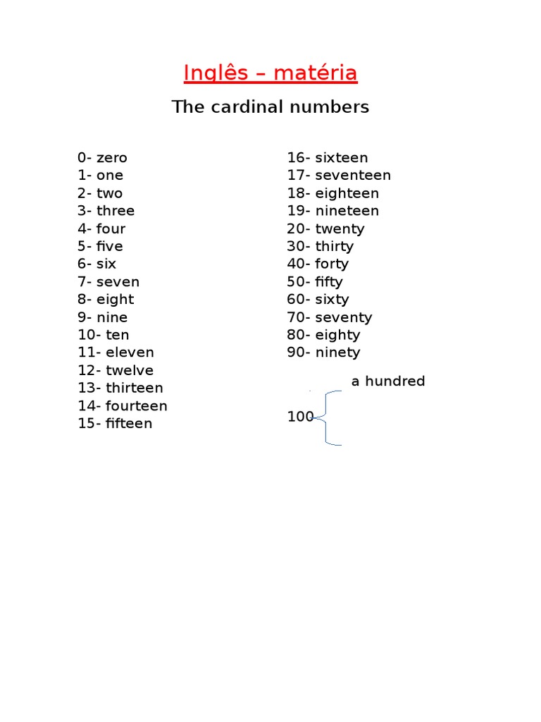 Cardinal Numbers in English | PDF | Teaching Methods & Materials