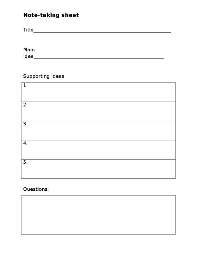 Note-Taking Sheet | PDF
