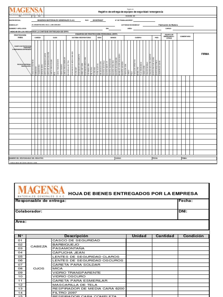 Formatos para Entrega de Epp - Magensa | PDF