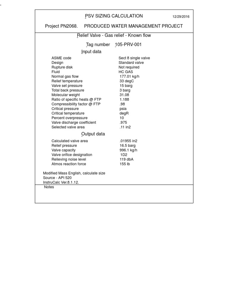 PSV Sizing Calculation for Gas Relief | PDF | Technology & Engineering