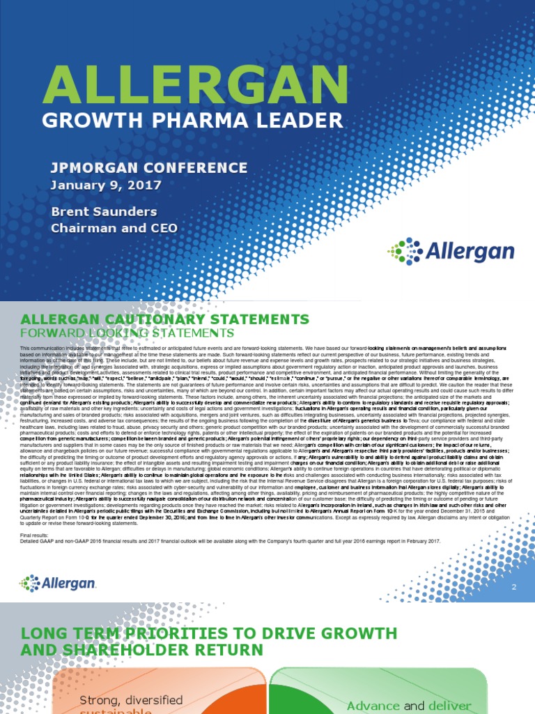 Allergan 2017 J.P. Morgan Presentation | PDF | Nmda Receptor | Generic Drug