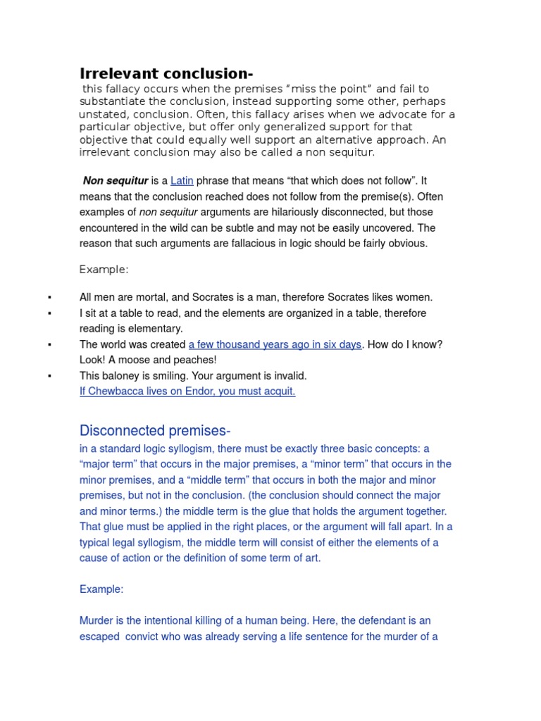 Logical Fallacies in Arguments: Identifying Irrelevant Conclusions, Non ...
