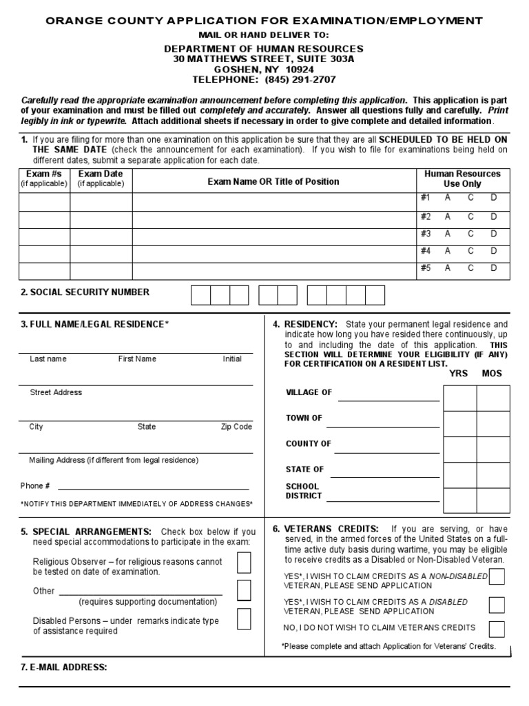 Orange County Application For Examination/Employment: Mail or Hand ...