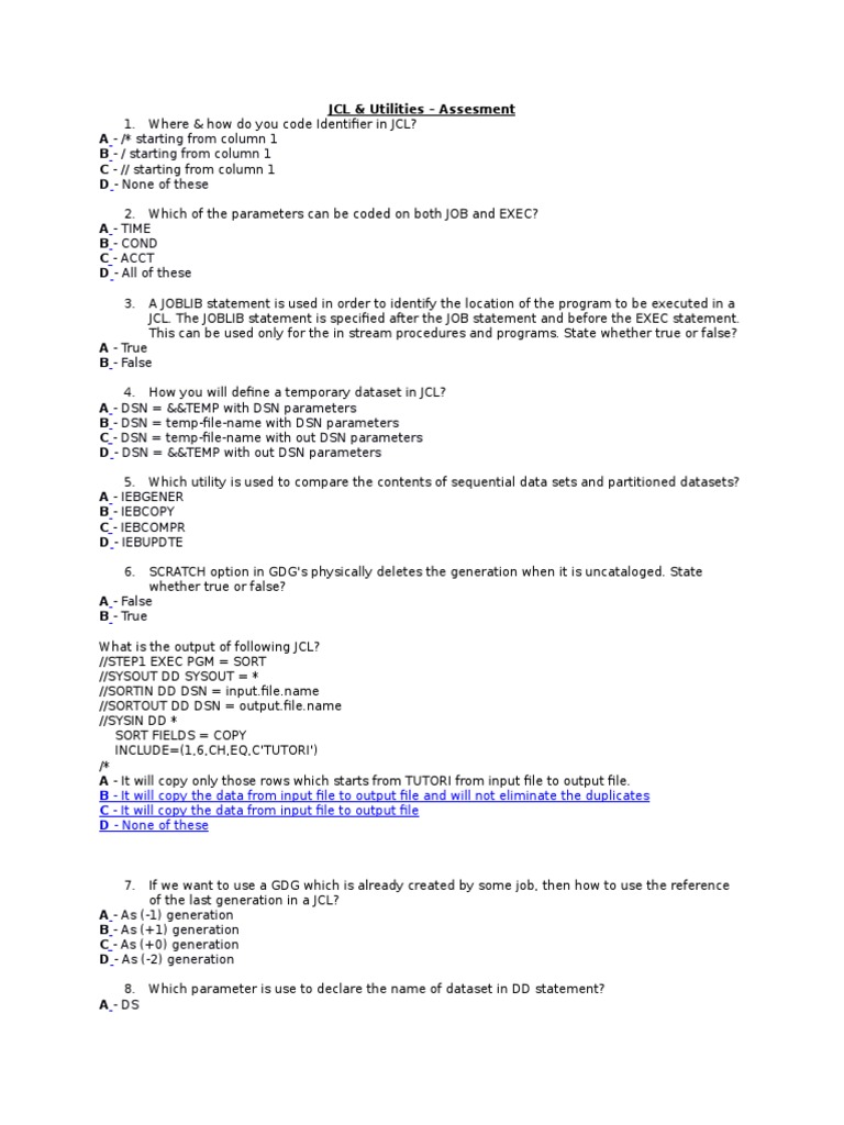 JCL and Utilities - Assesment | PDF | Computer Programming | System Software