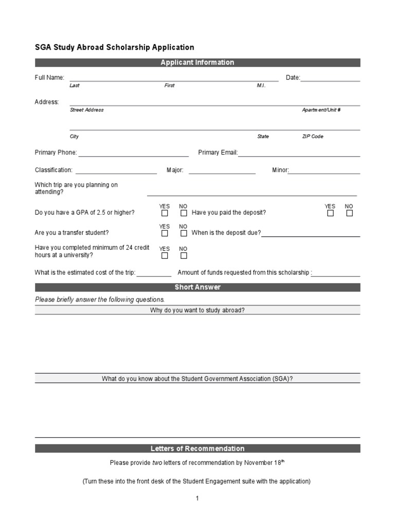 SGA Study Abroad Scholarship Application | PDF | Career & Growth | Law