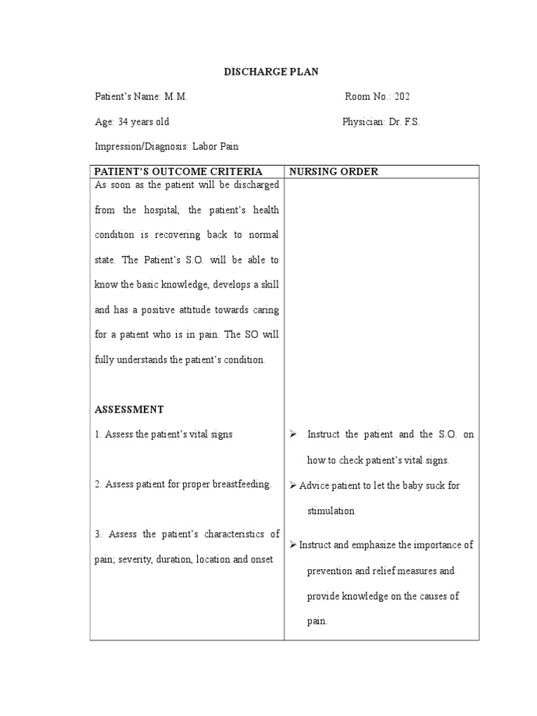Discharge Plan | PDF | Patient | Nutrition