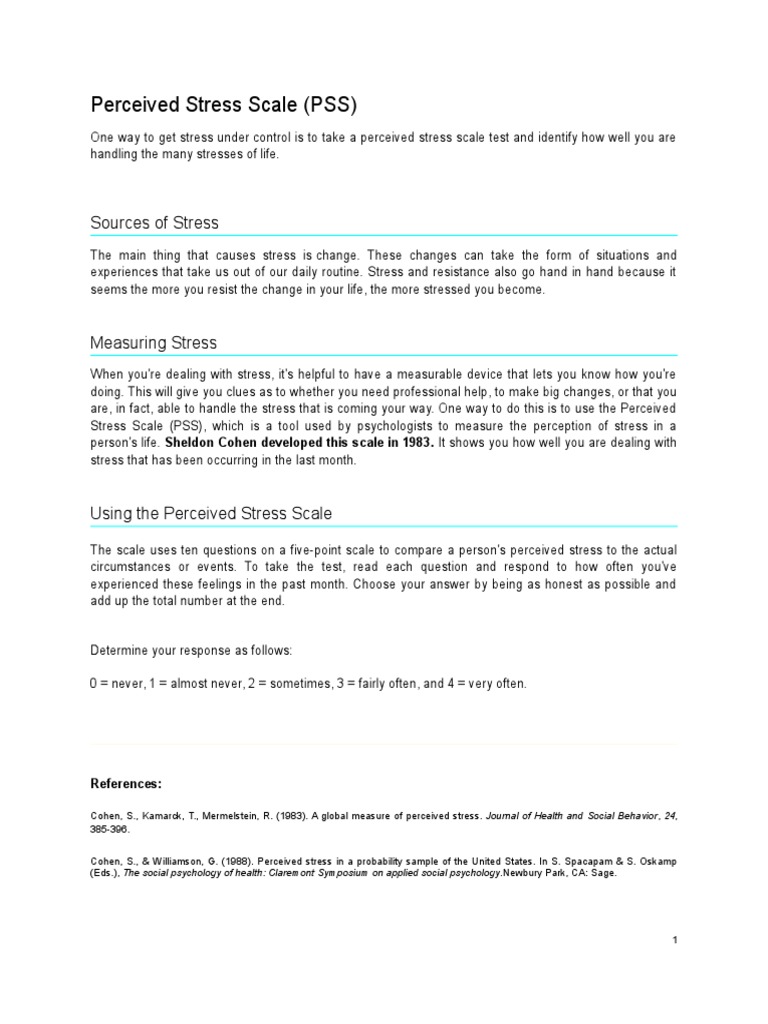 Perceived Stress Scale | PDF | Stress (Biology) | Perception
