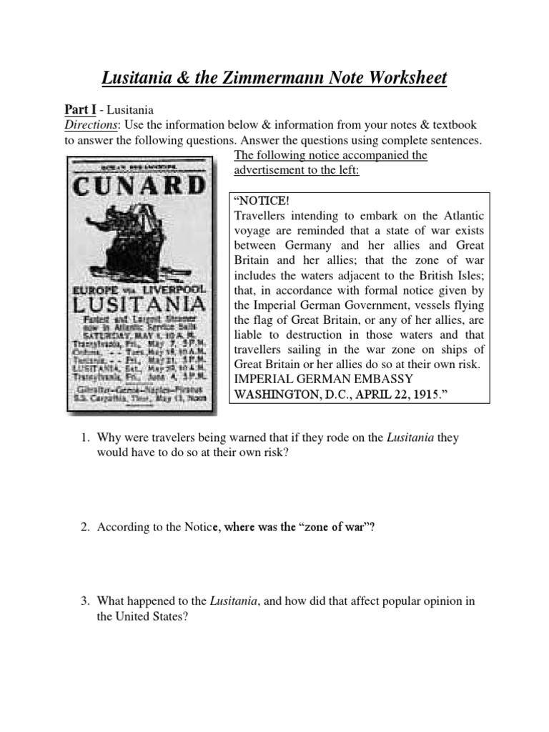 Lusitania and Zimmermann | PDF | Rms Lusitania | International Relations