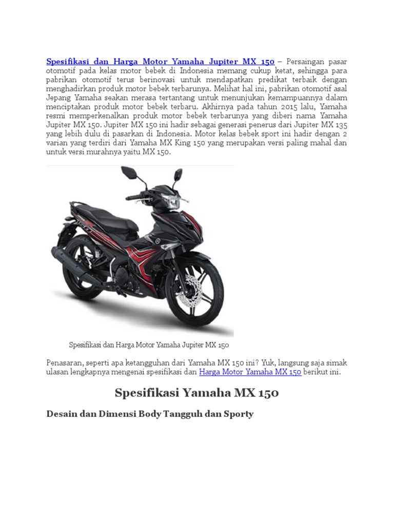 Spesifikasi Dan Harga Motor Yamaha Jupiter MX 150 | PDF