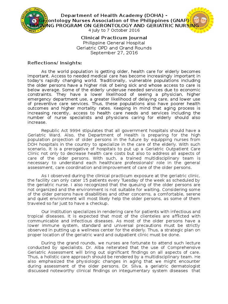 Geriatric OPD and Grand Rounds Journal | PDF | Geriatrics ...