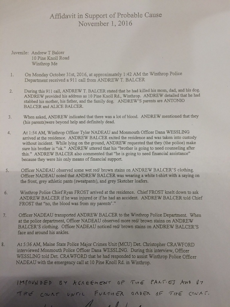 Affidavit: Andrew Balcer Case | PDF