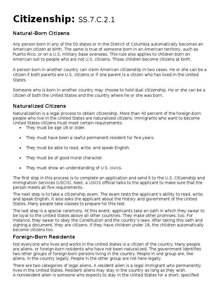 Citizenship 2 1 Review | PDF | Citizenship Of The United States ...