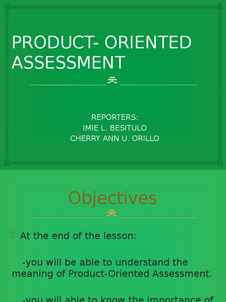 Product Oriented Assessment PDF Educational Assessment Rubric 