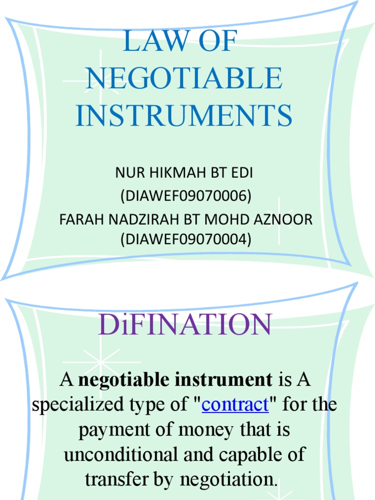 Understanding Negotiable Instruments | PDF | Negotiable Instrument ...