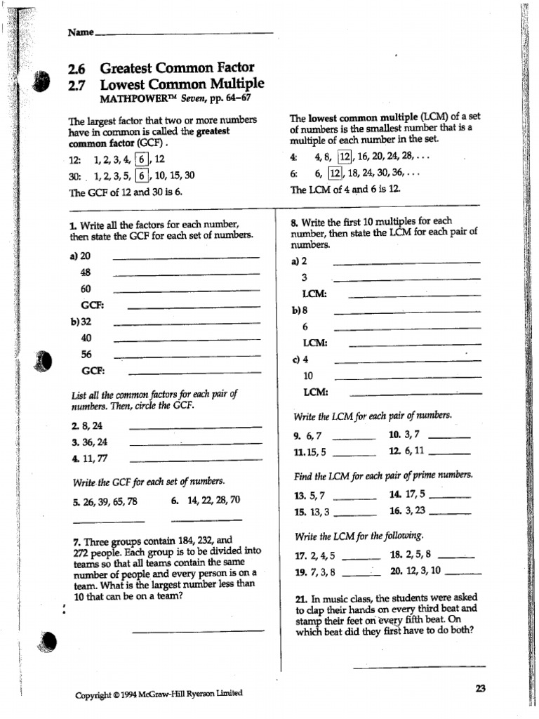 Math 7 n75 Mathpower 26 and 27 | PDF