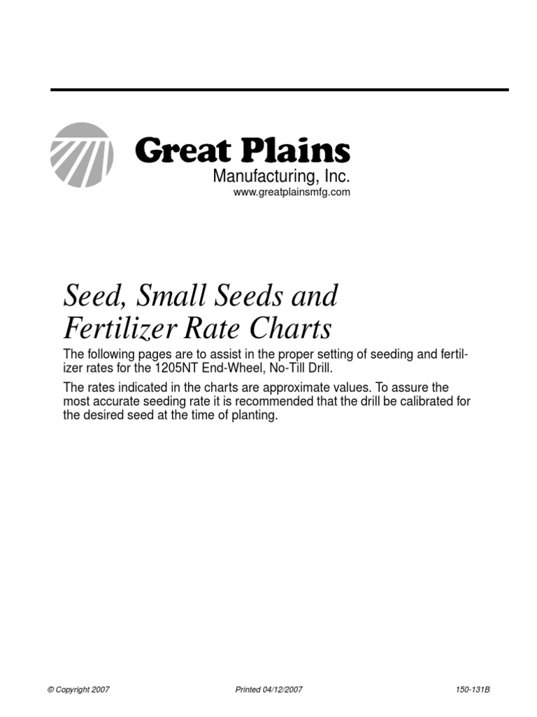 Seed, Small Seeds and Fertilizer Rate Charts: Manufacturing, Inc | PDF ...