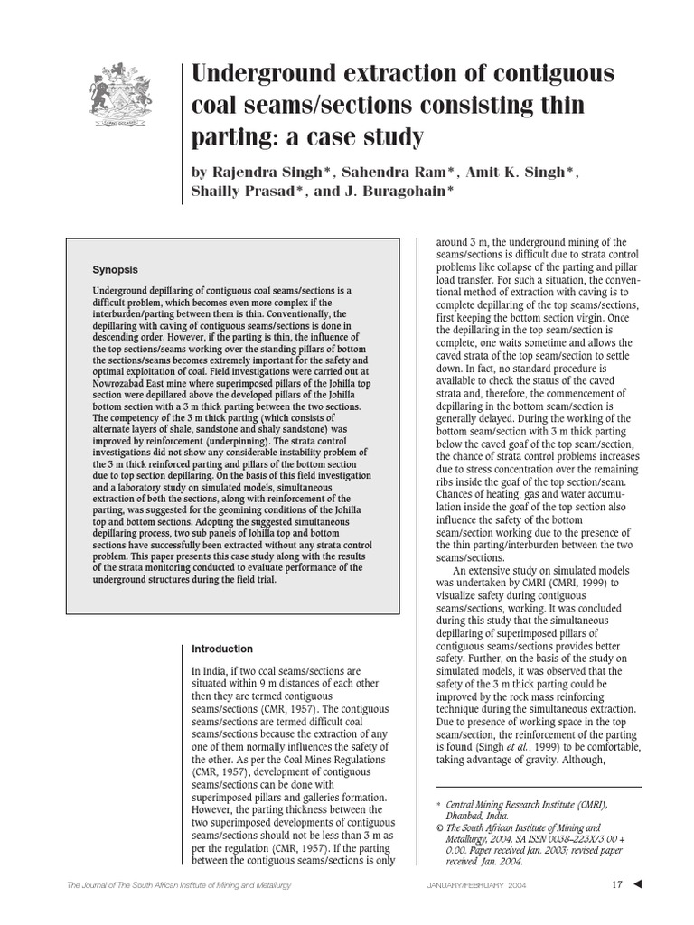 Underground Extraction Of Contiguous Coal Seam Pdf Coal Mining Mining