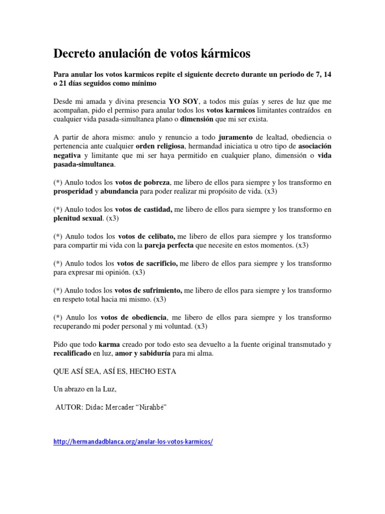 Decreto Anulación De Votos Kármicos Pdf